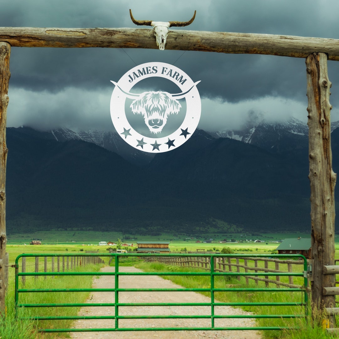 Personalized Highland Cow Farm Sign ~ Metal Porch Sign | Metal Gate ...