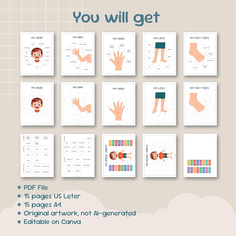 Human Body Parts Worksheet | Anatomy Matching Game | Educational ...