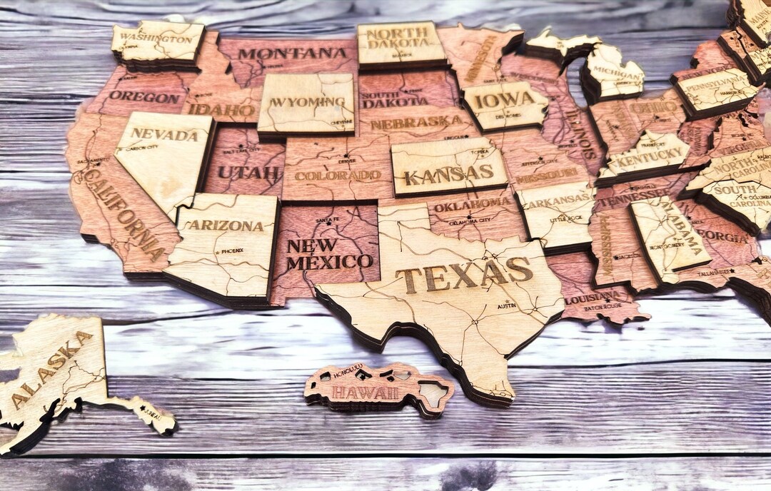 3D USA Map, USA Map, Travel Map, USA Wall Decor Map, House Warming Gift ...