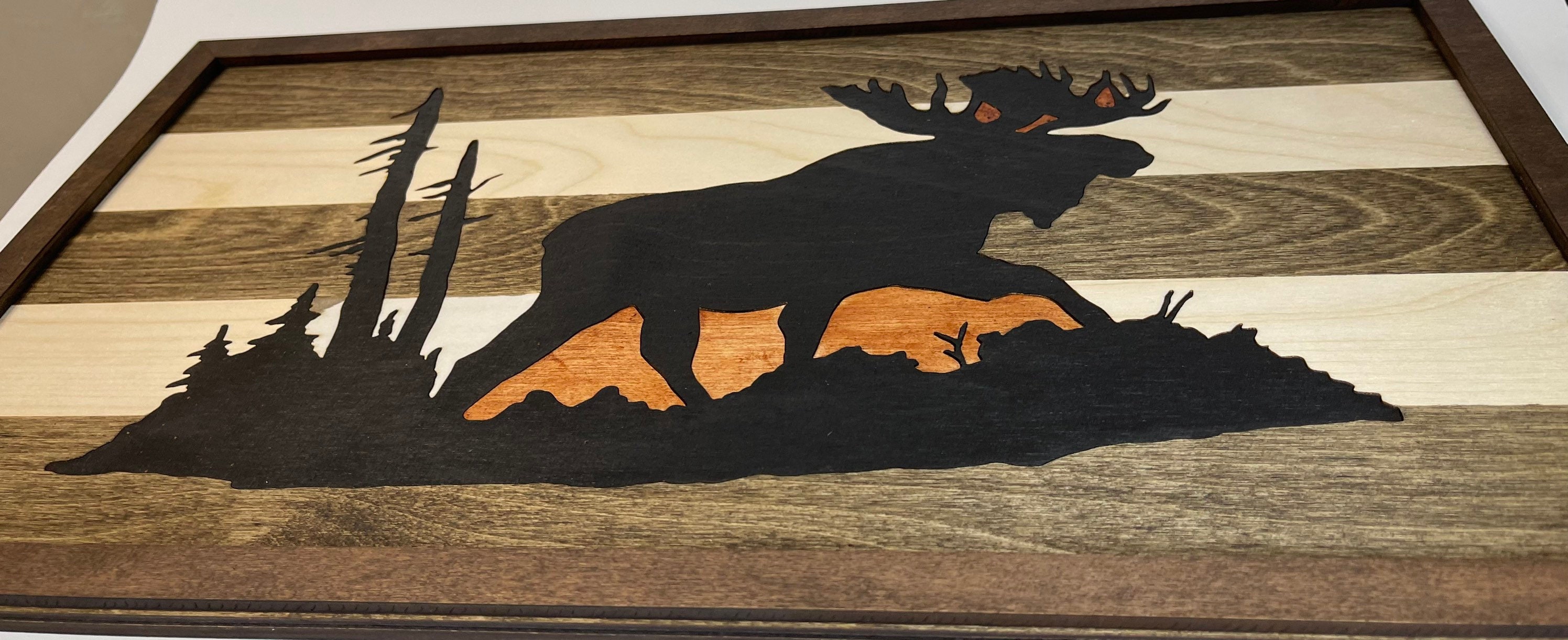 Wooden Moose Wall Décor Wooden Moose and Mountain Rustic - Etsy