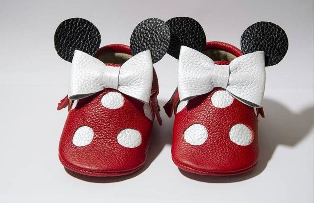 Minnie Mouse Leather Baby Moccasins,mickey Mouse Baby Moccasins,disney ...