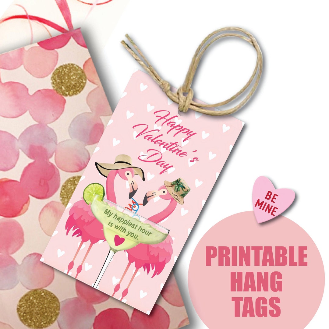 Printable Valentine's Day Tags Flamingo Tags Holiday Gift Favor Tags ...