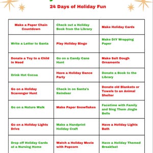 Holiday Advent Activity Calendar Printable With Fun Activities! - Etsy