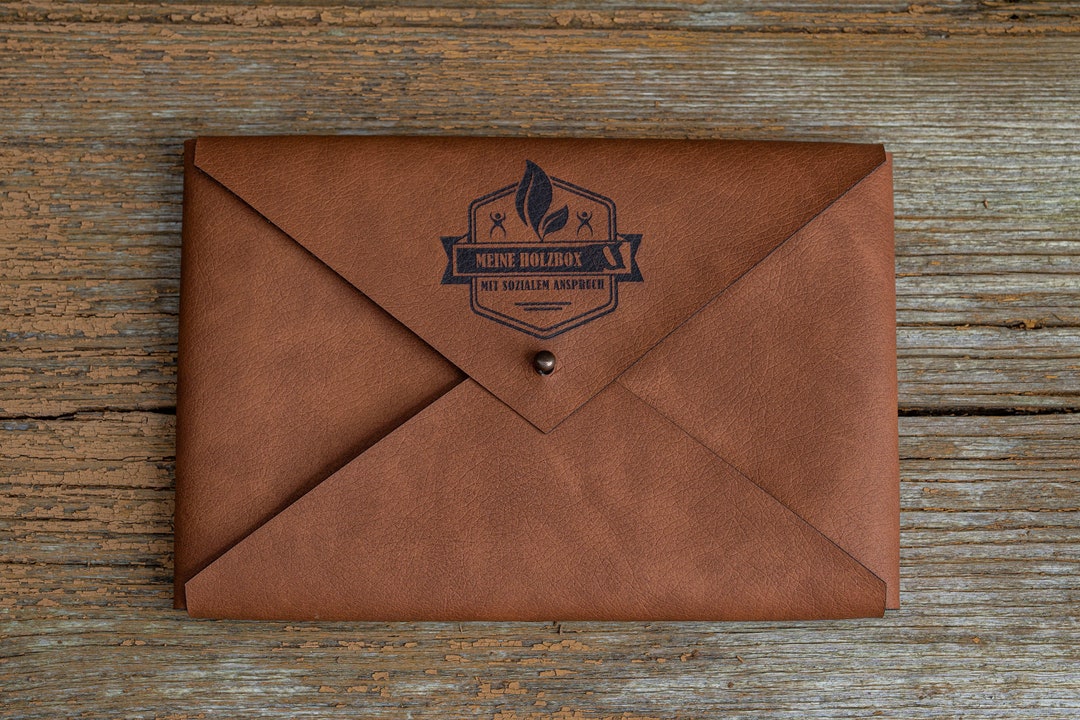 Vegan Leather Envelope vintage in Size 13x19 With Engraving in Brown - Etsy