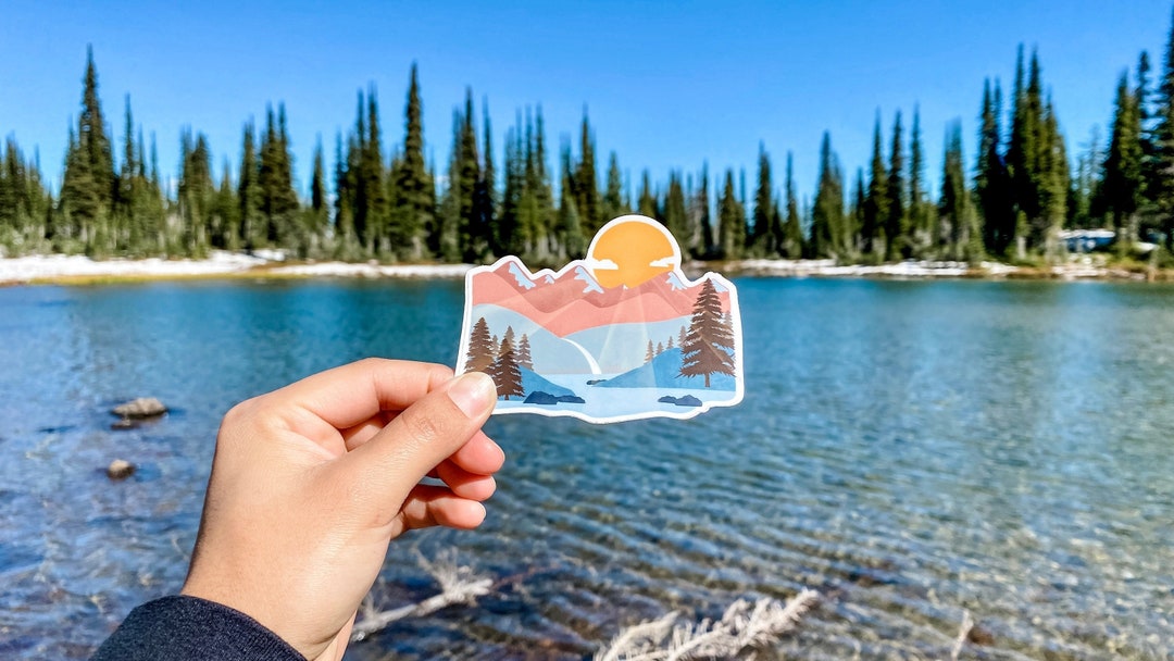 Mountain Sticker Lake Waterfall Sunrise Sunset Custom Water Bottle ...
