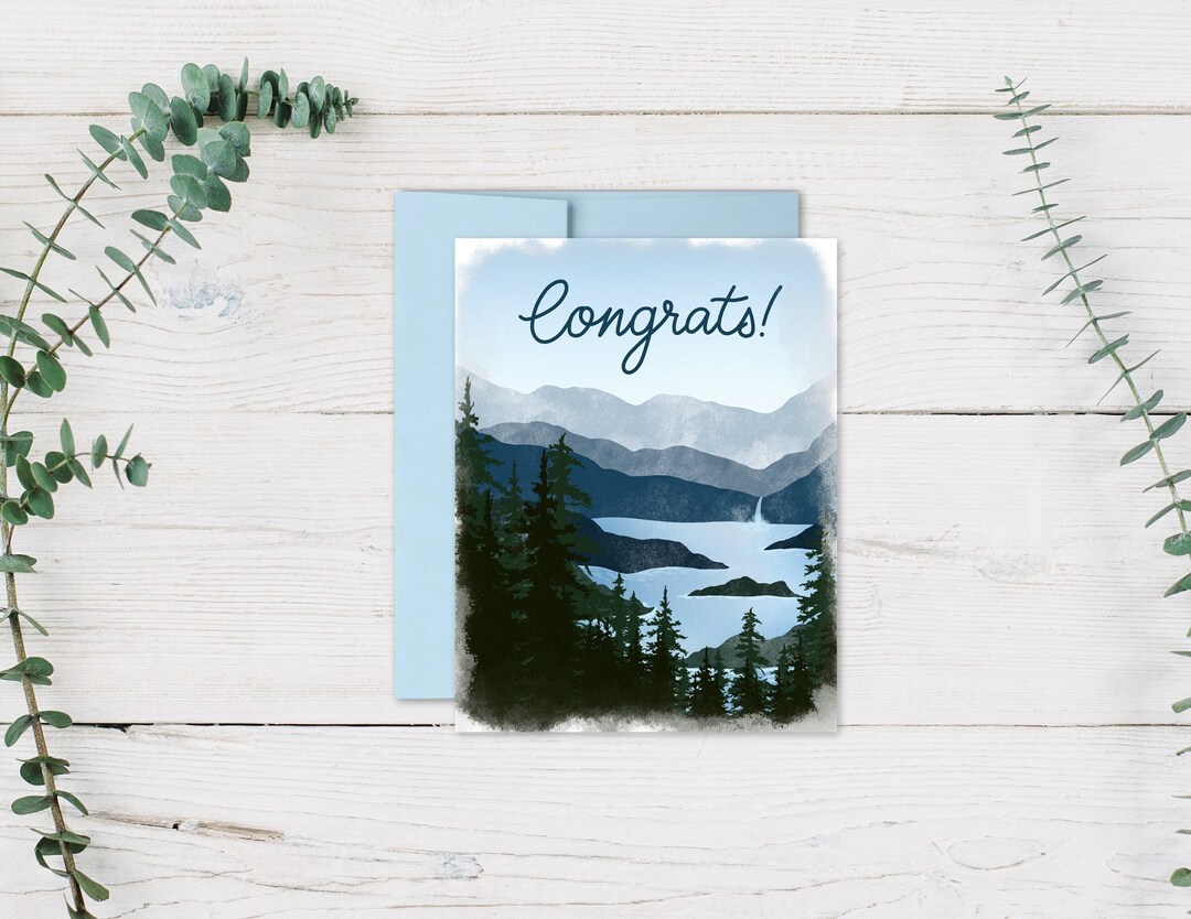 Congrats Greeting Card | Congratulations Mountain Water Illustrated ...