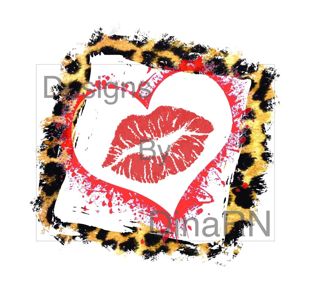 Leopard Framed Bleeding Heart Kiss PNG File - Etsy