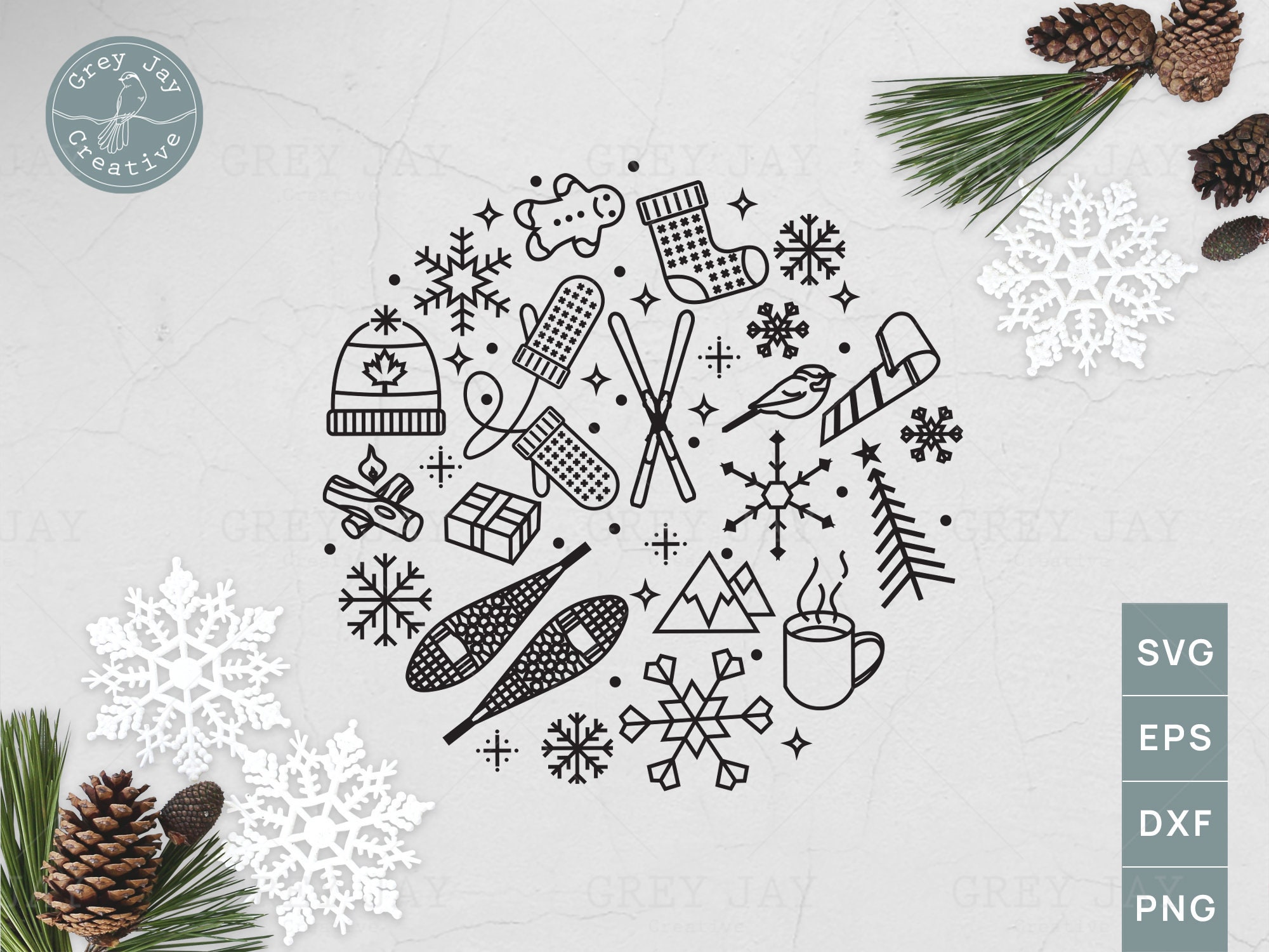Chalet Christmas SVG, Chalet Christmas Cut File, Snow, Skis, Snowshoes ...