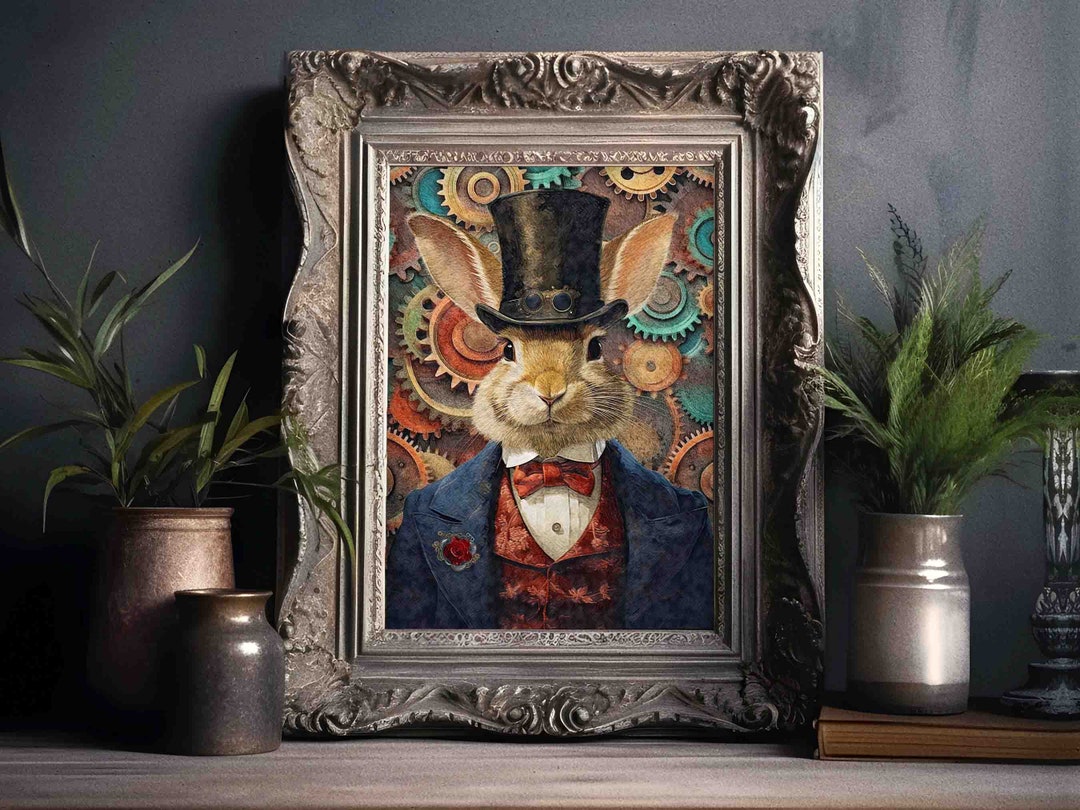 Steampunk Rabbit Wall Art Print // Vintage Style Portrait of Gentleman ...
