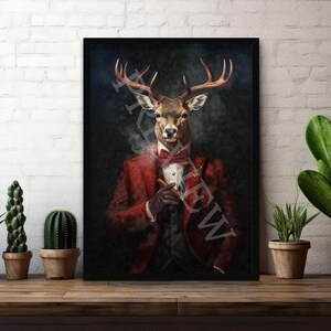 Stag With Cigar Wall Art Print // Vintage Painting Style Portrait of ...