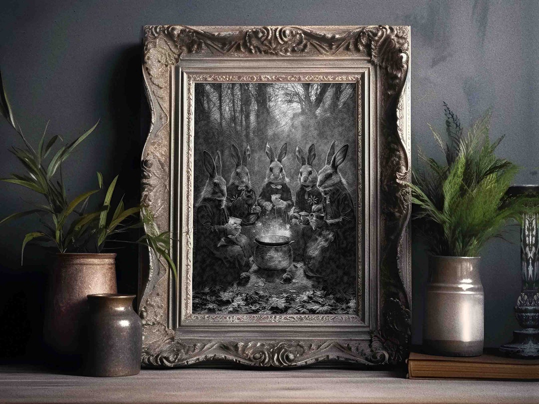 Rabbit Witches Wall Art Print // Vintage Photograph Style Portrait of ...