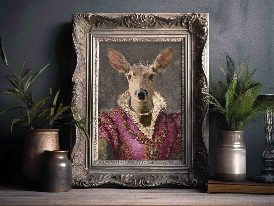 Deer Queen Wall Art Print // Vintage Painting Style Portrait - Etsy UK