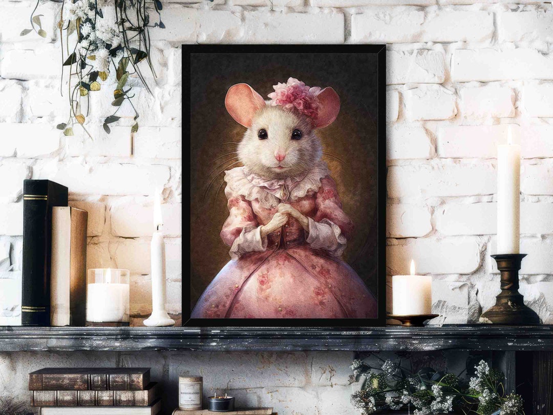 Mouse Lady Wall Art Print // Vintage Painting Style Portrait of Cute ...