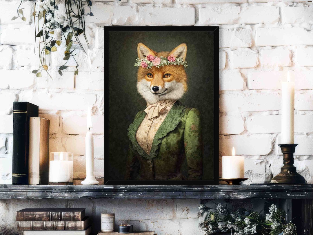 Fox Lady Wall Art Print // Vintage Painting Style Portrait of Female ...