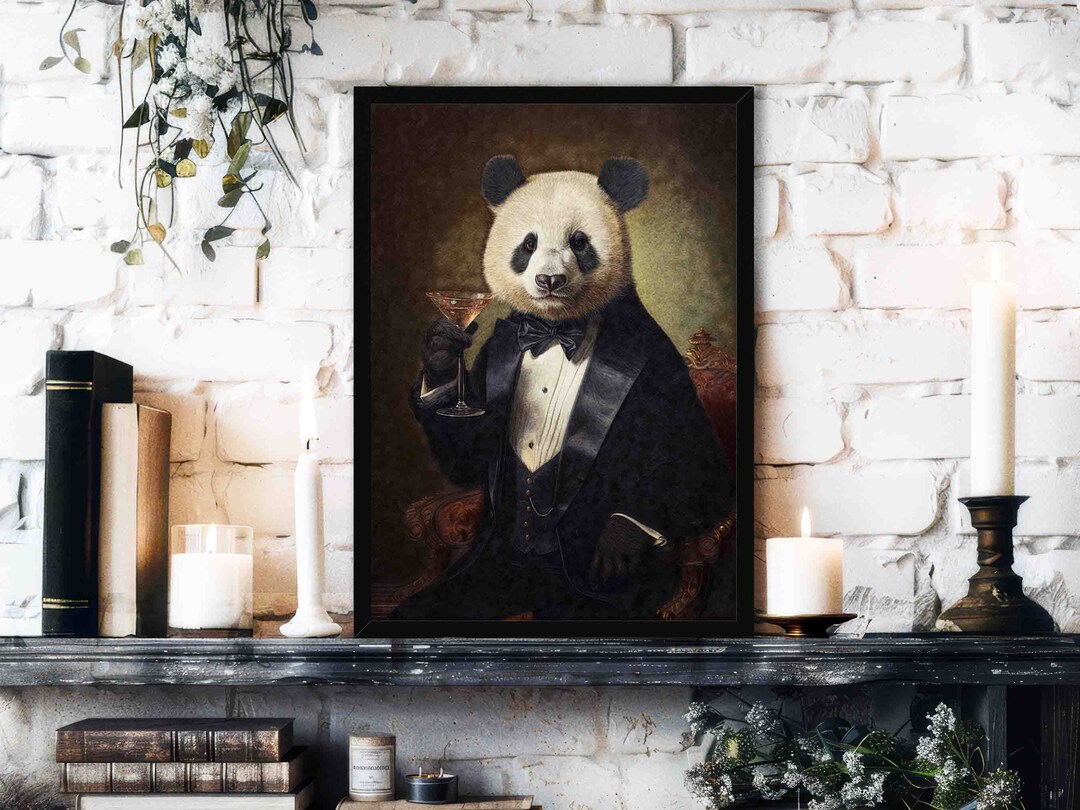 Panda Drinking Cocktail Wall Art Print // Vintage Painting Style ...
