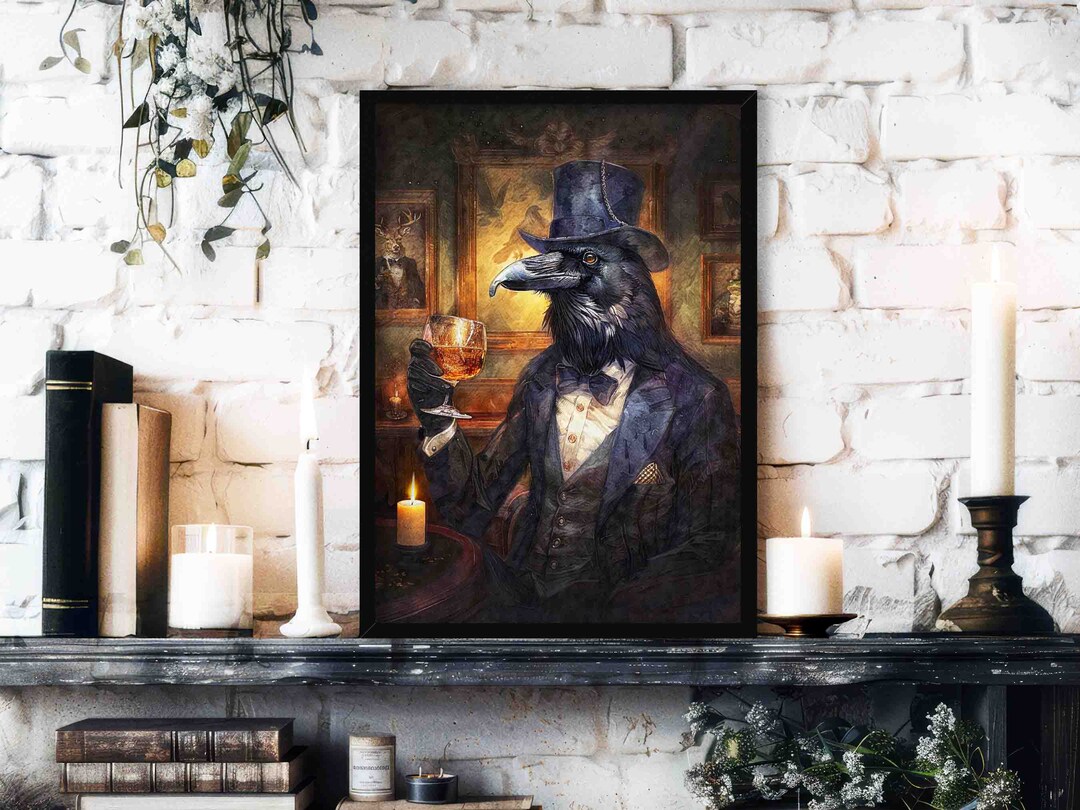 Raven Drinking Whisky Wall Art Print // Vintage Painting Style Portrait ...