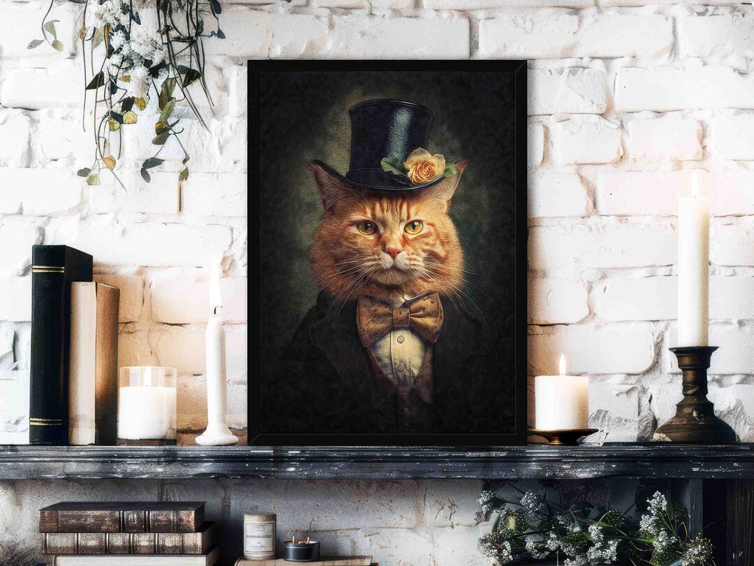 Ginger Gentleman Cat Art Print // Vintage Painting Style Portrait of ...