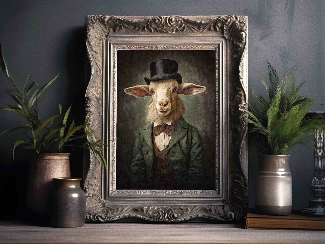 Goat Wall Art Print // Vintage Painting Style Portrait of Billy Goat in ...