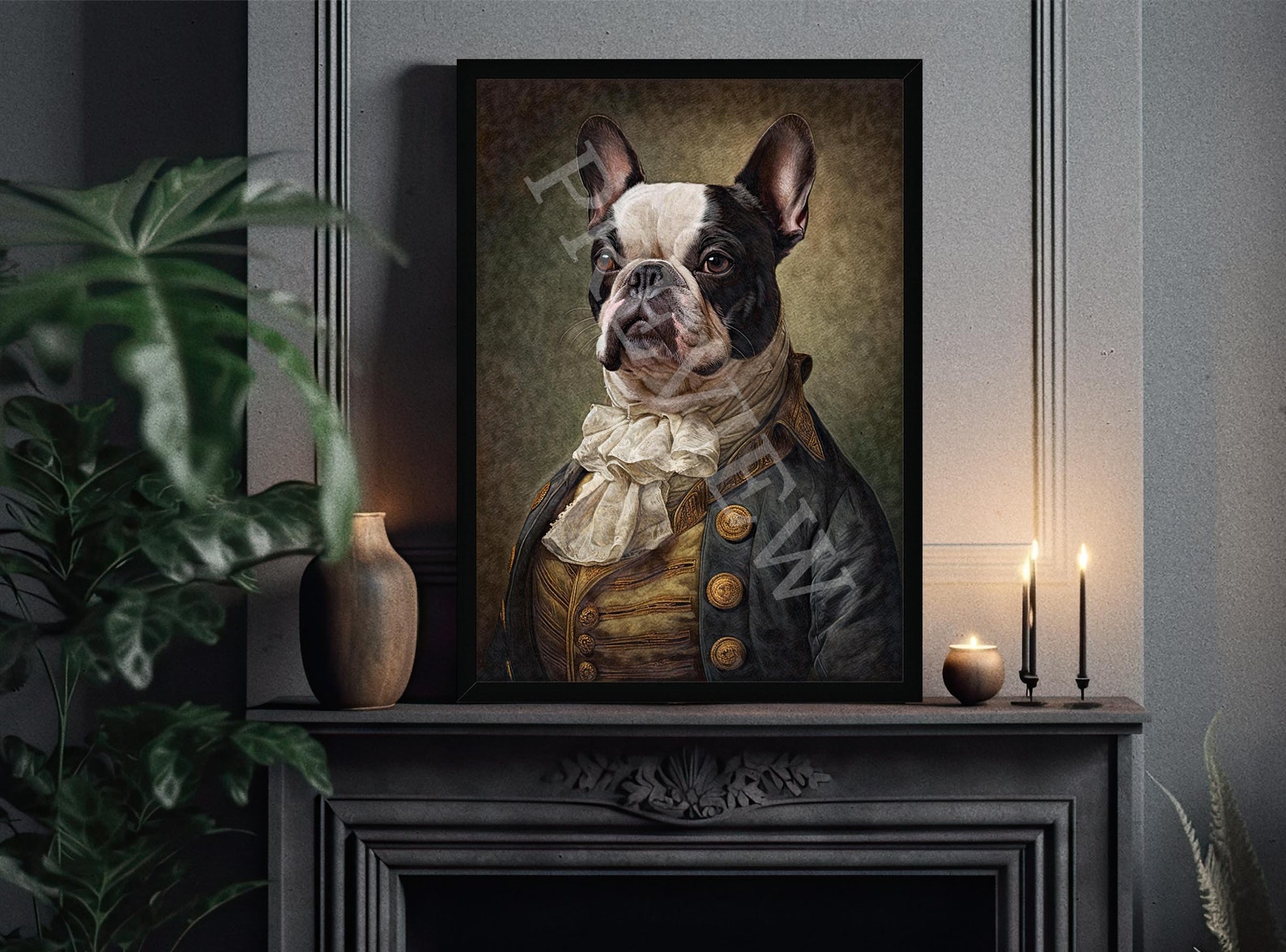 French Bulldog Wall Art Print // Black & White Frenchie Dog Wearing ...