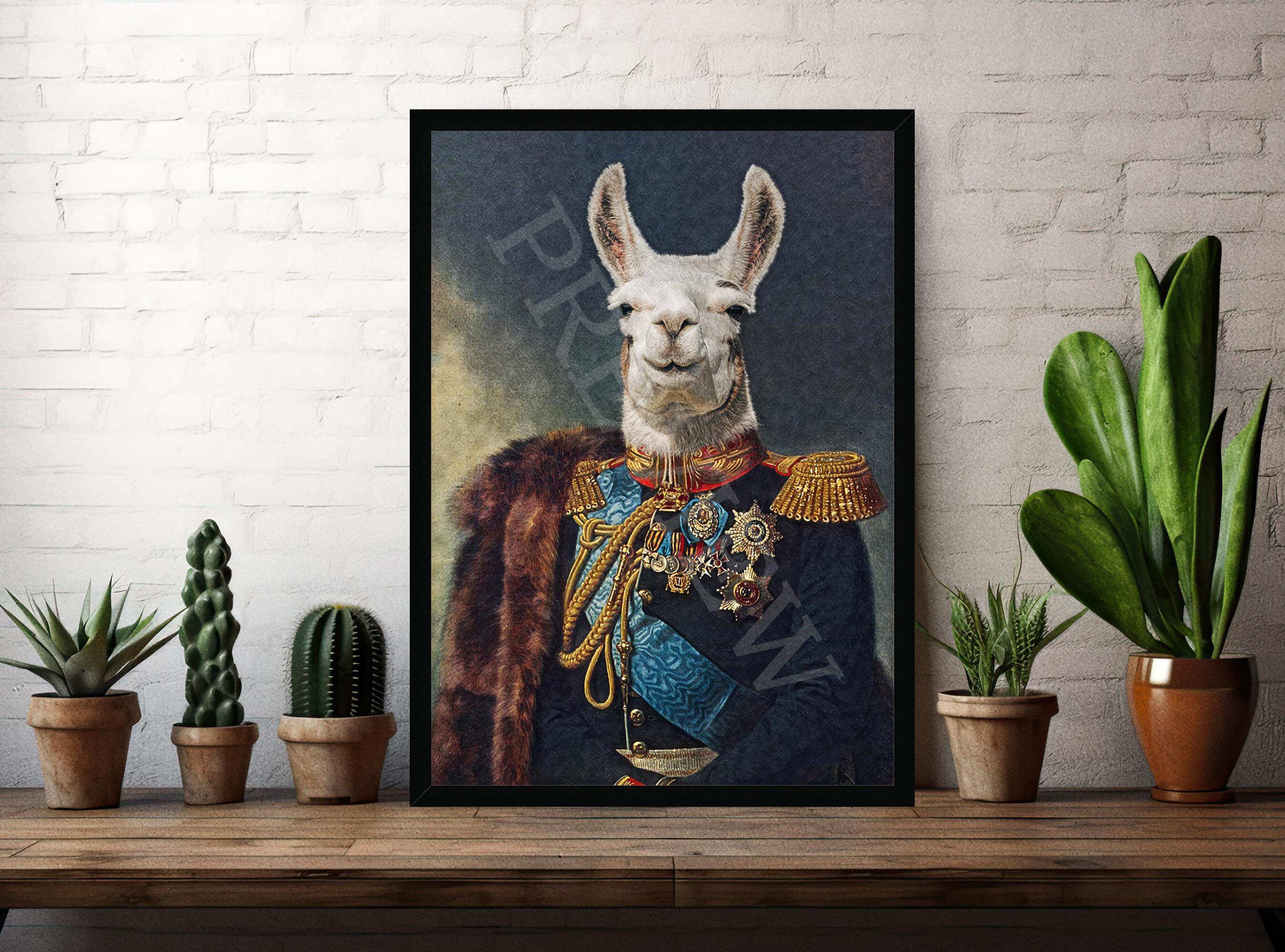 Llama Wall Art Print - Vintage Historical Military Army Painting Style ...