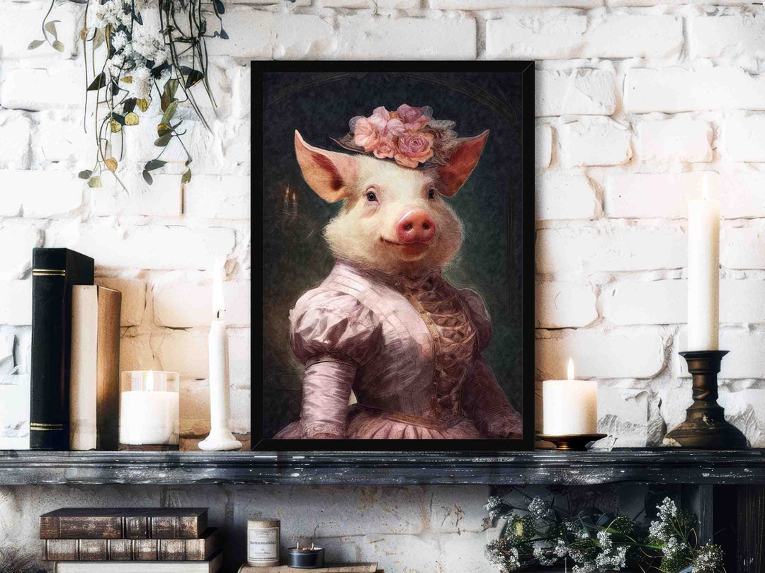 Pig Lady Art Print // Vintage Painting Style Portrait of Cute Pig in ...