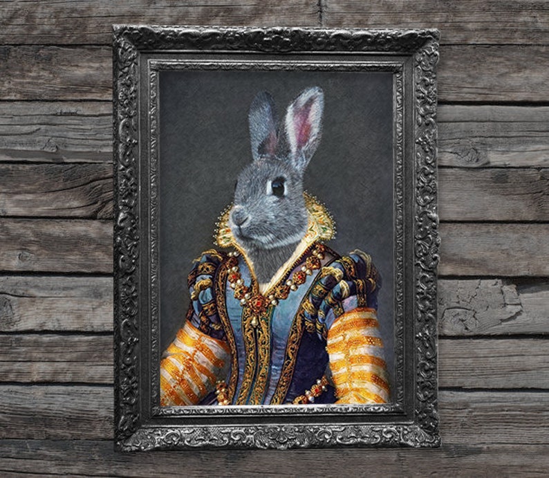 Rabbit Queen Print Vintage Historical Royal Painting Style | Etsy