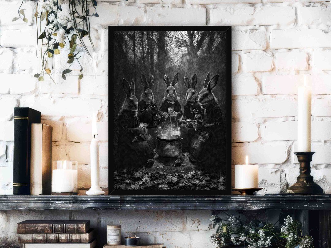 Rabbit Witches Wall Art Print // Vintage Photograph Style Portrait of ...