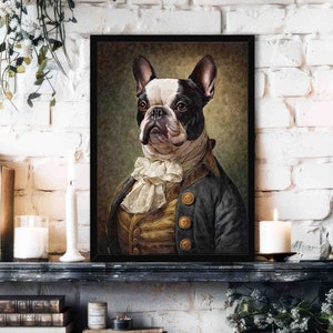 French Bulldog Wall Art Print // Black & White Frenchie Dog Wearing ...