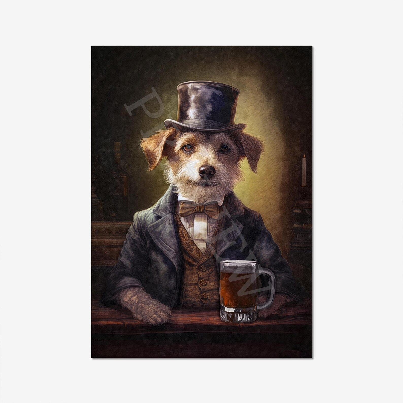 Dog Drinking Beer Wall Art Print / Vintage Style Portrait of Dog in Pub ...