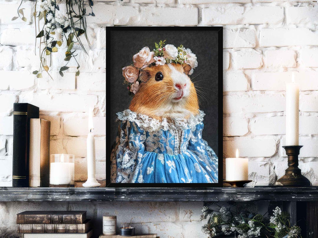 Guinea Pig Lady Wall Art Print // Vintage Painting Style Portrait of ...