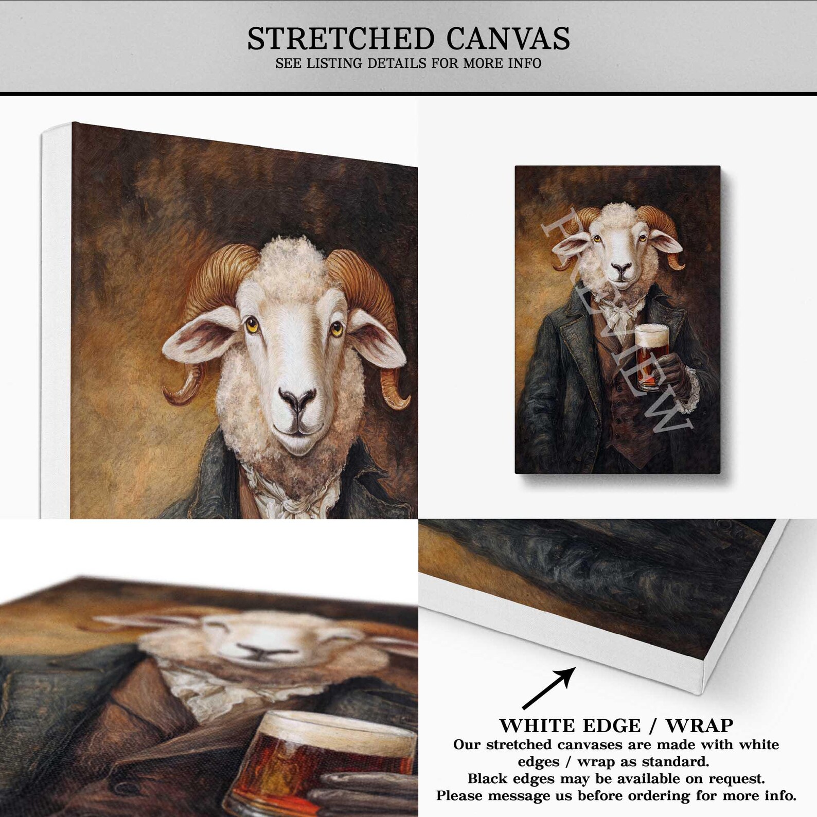 Ram Drinking Beer Wall Art Print // Vintage Painting Style Portrait of ...