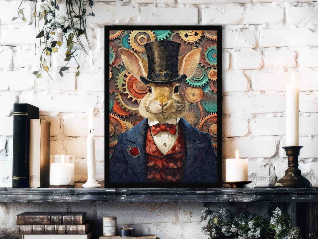 Steampunk Rabbit Wall Art Print // Vintage Style Portrait of Gentleman ...