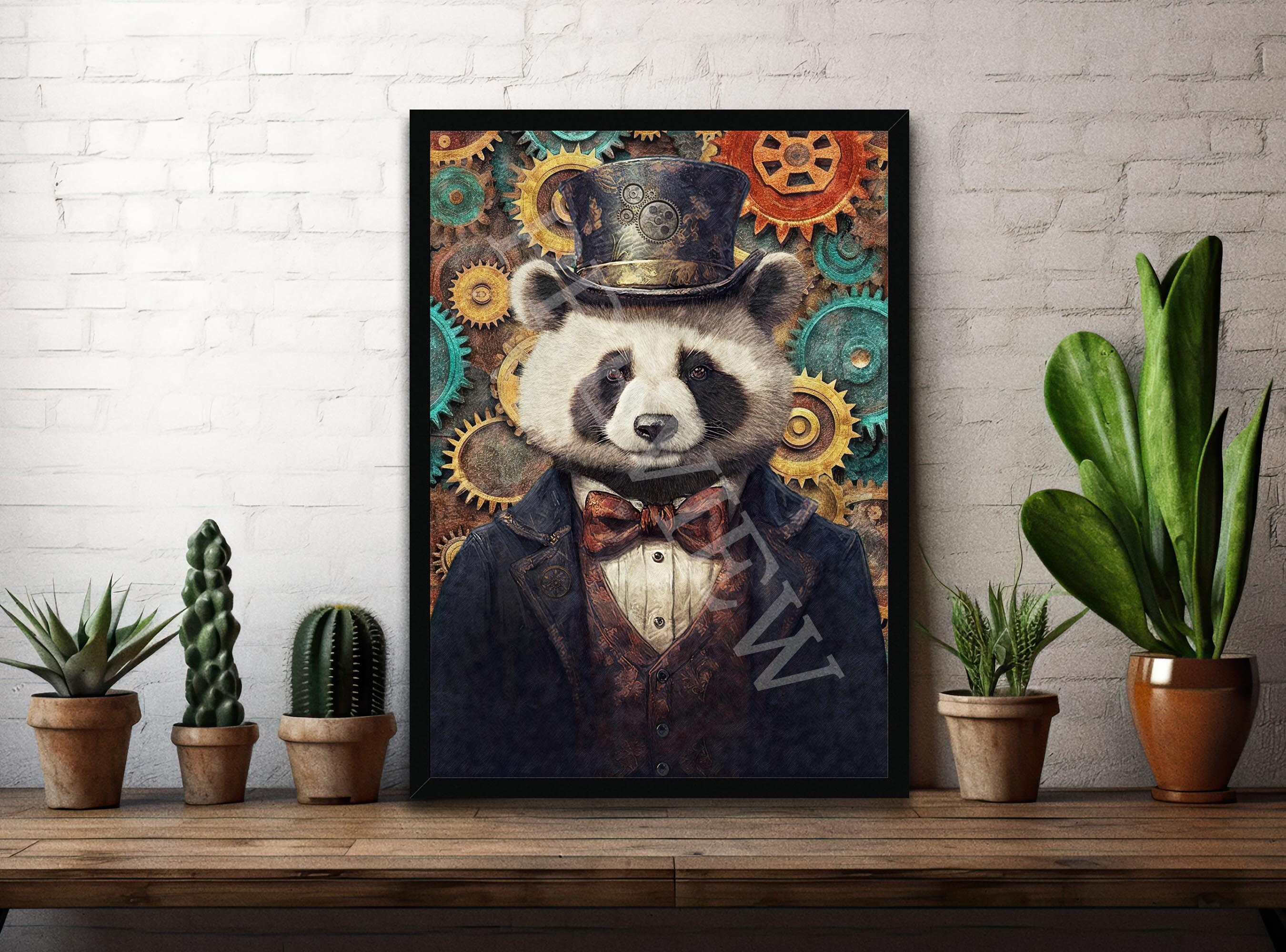 Steampunk Panda Wall Art Print // Vintage Style Portrait of Gentleman ...
