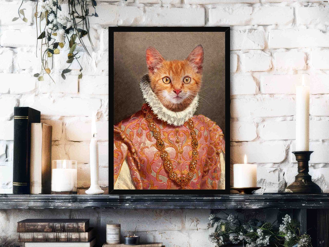 Ginger Cat Print // Vintage Painting Style Portrait of Cute Royal ...