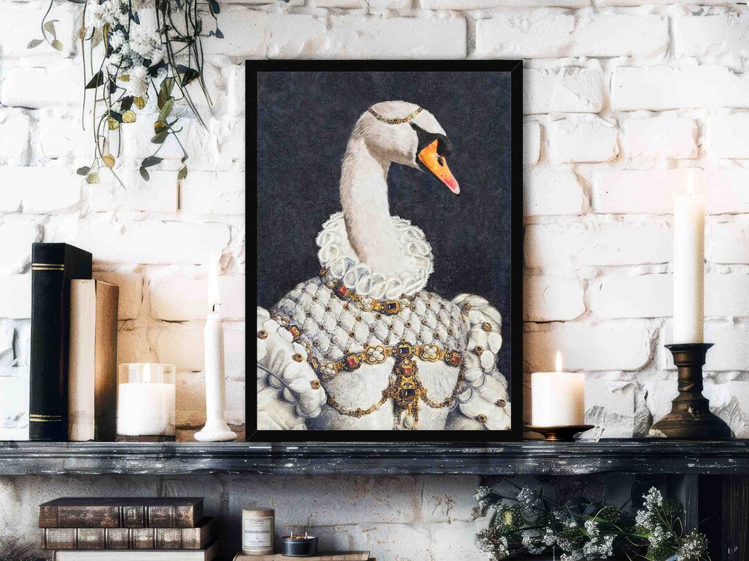 Swan Art Print // Vintage, Gothic Painting Style Portrait of White Swan ...