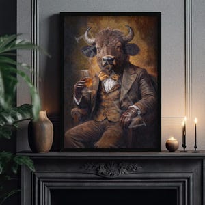 Bison Drinking Bourbon Wall Art Print // Vintage Painting Style ...