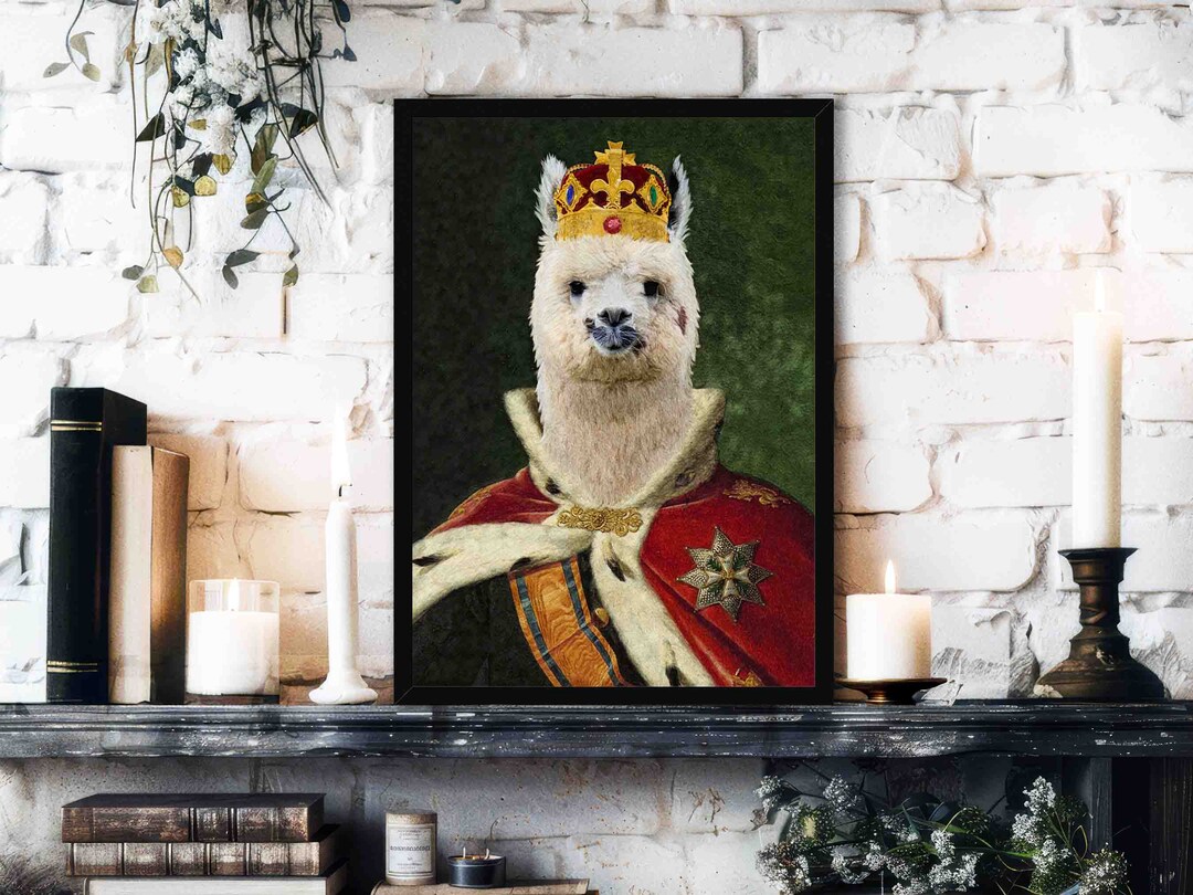 Alpaca King Wall Art Print // Vintage Historical Painting Style ...