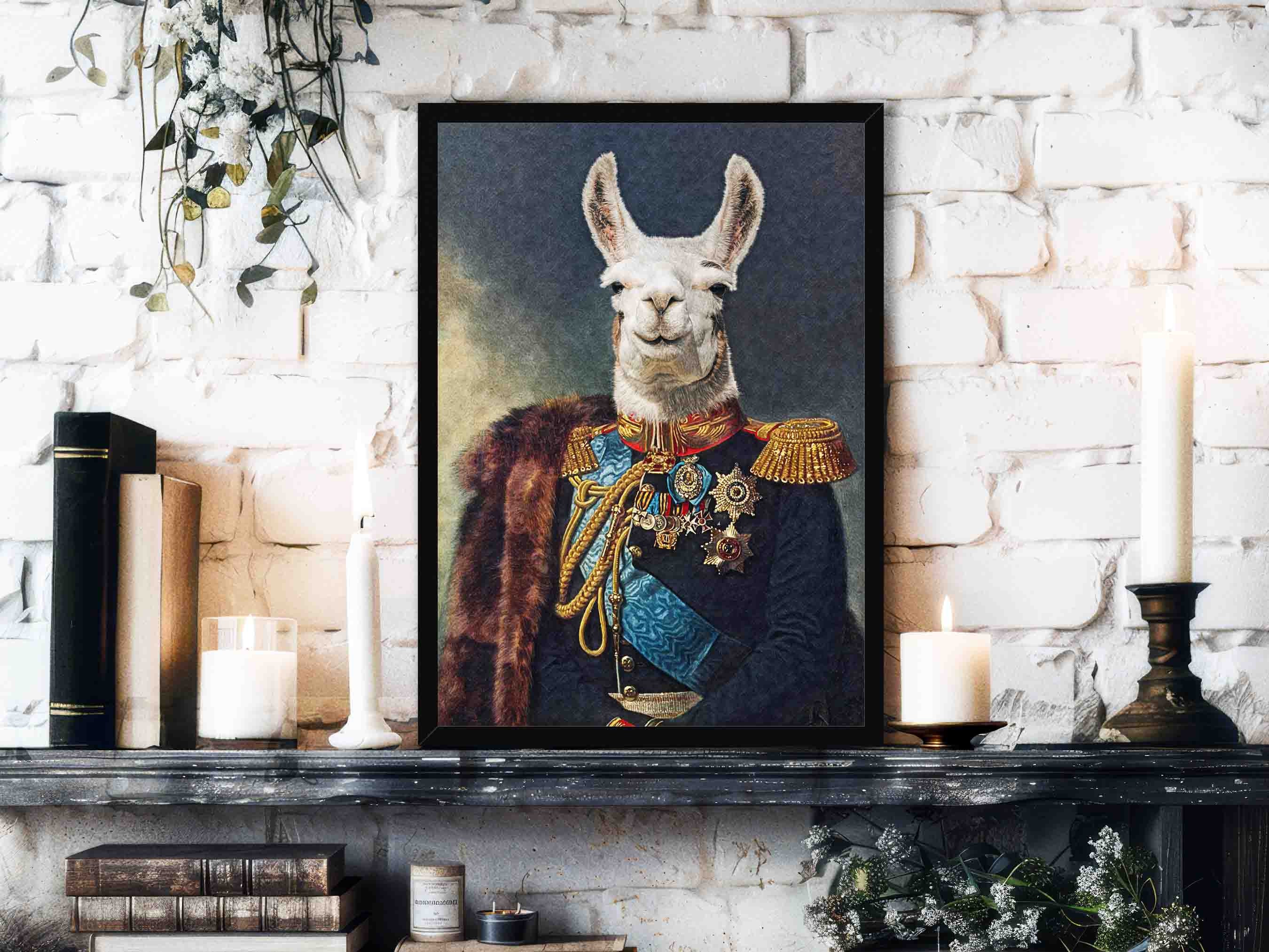 Llama Wall Art Print - Vintage Historical Military Army Painting Style ...
