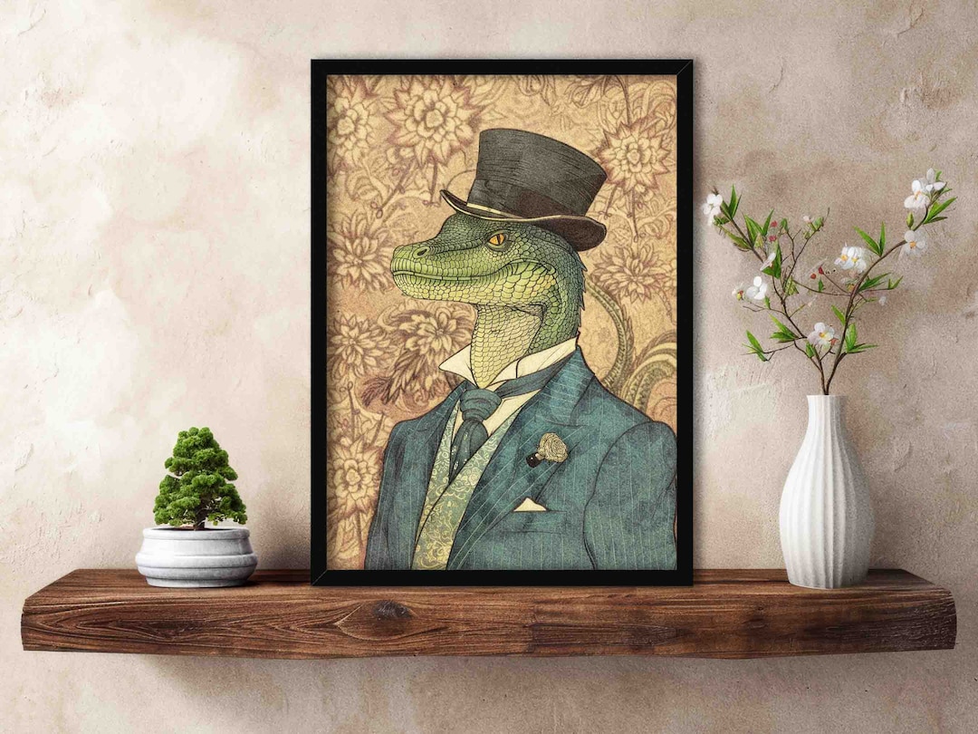 Lizard Gentleman Art Print: Vintage Japanese Woodblock Style - Etsy
