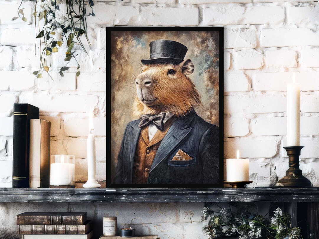 Capybara Man Wall Art Print // Vintage Painting Style Portrait of Cute ...