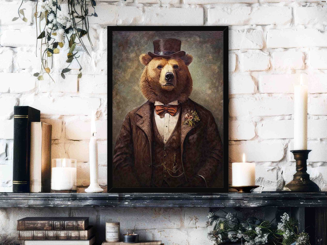 Grizzly Bear Wall Art Print // Vintage Painting Style Portrait of ...