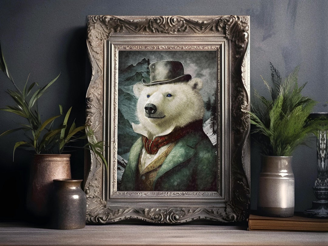 Polar Bear Explorer Wall Art Print // Vintage Painting Style - Etsy