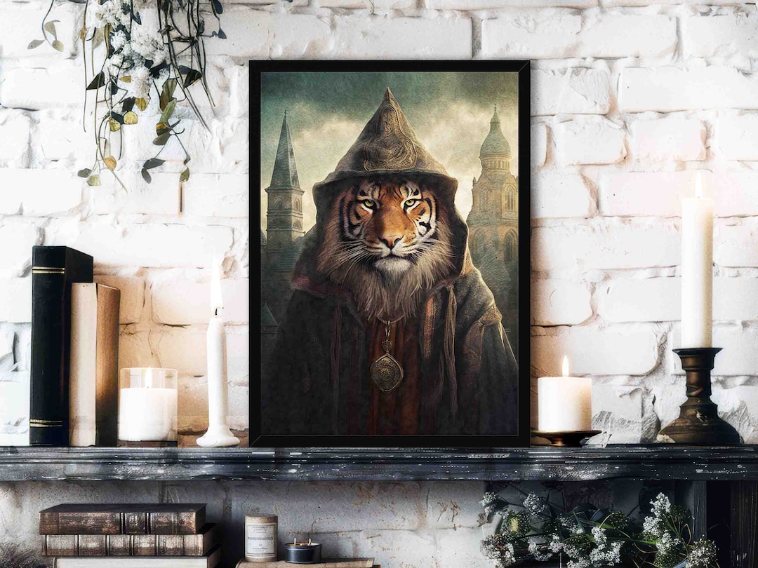 Tiger Wizard Wall Art Print // Gothic Vintage Style Portrait of Big Cat ...