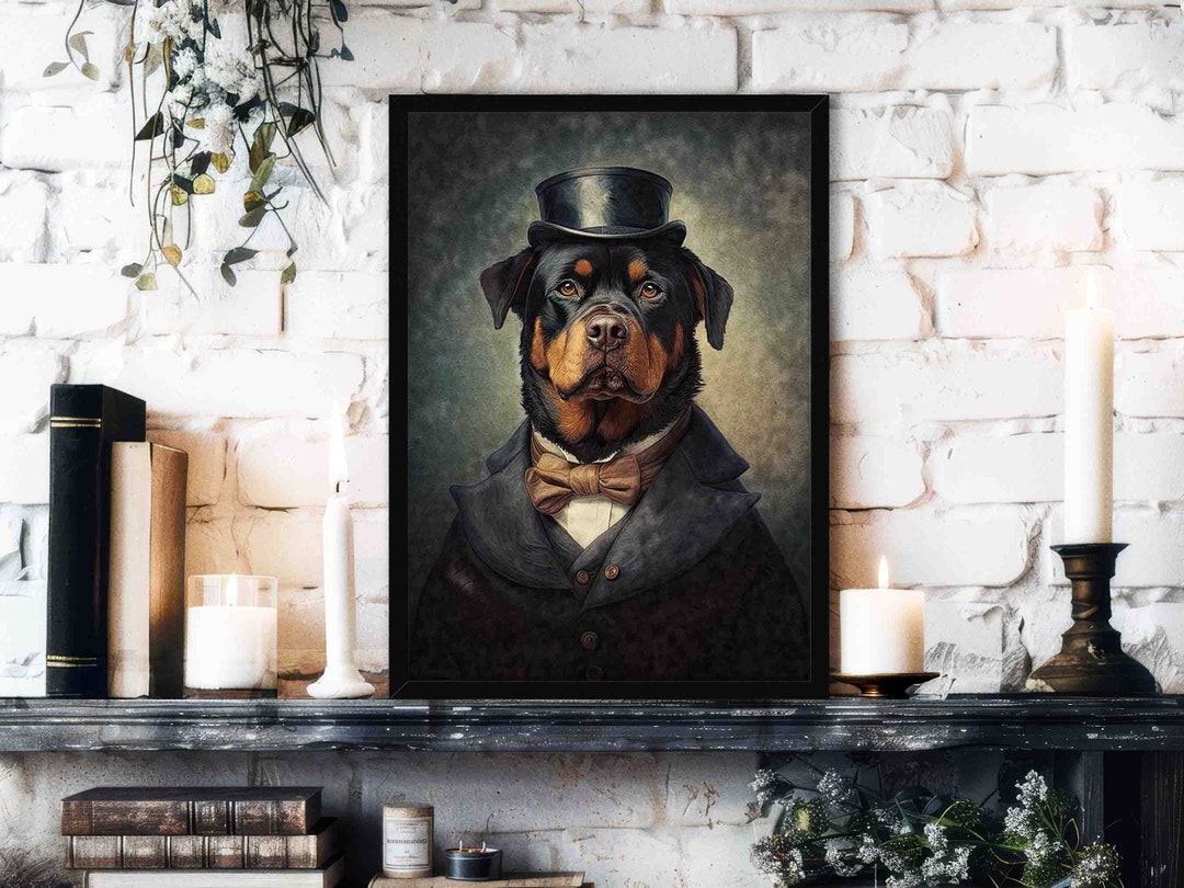 Rottweiler Wall Art Print // Rottie Black Tan Dog Wearing Victorian ...