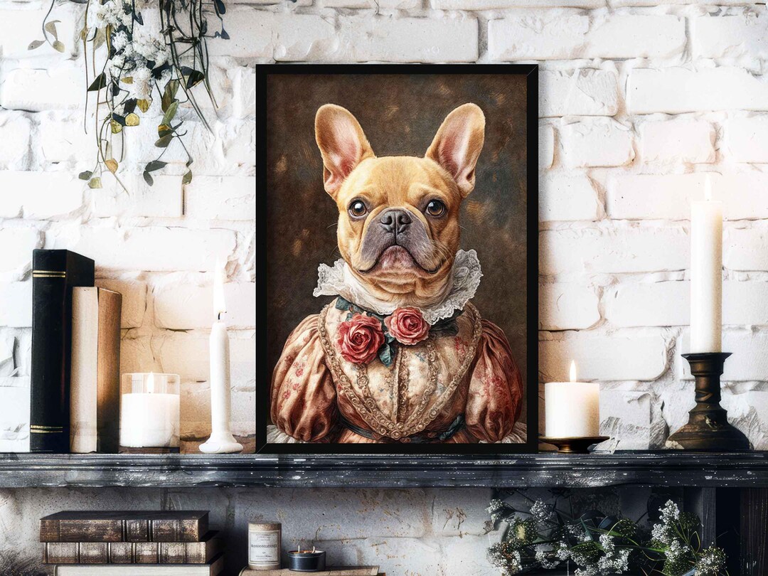 French Bulldog Lady Wall Art Print // Brown Tan Frenchie Dog Wearing ...