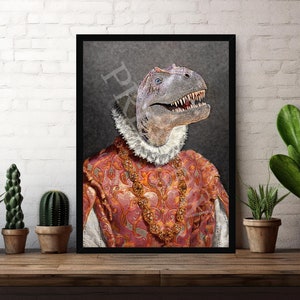 Dinosaur T. Rex Wall Art Set - Vintage Painting Style Portrait of ...