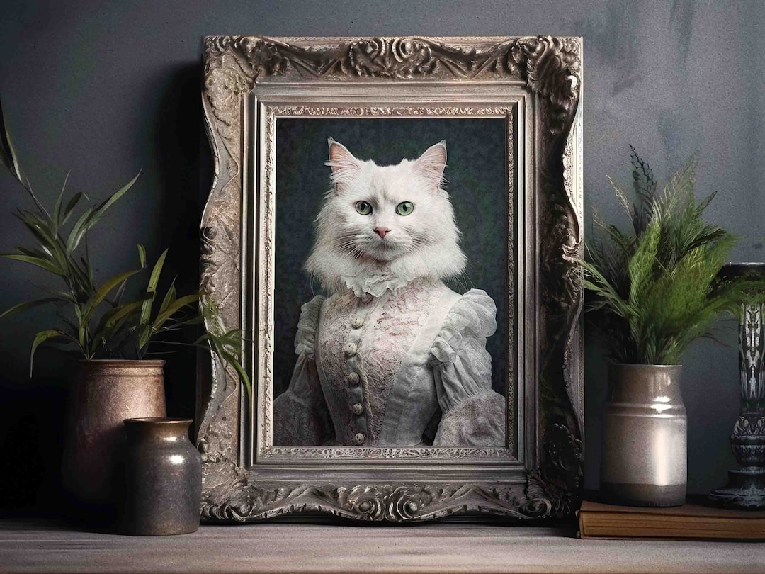 White Cat Lady Art Print // Vintage Painting Style Portrait of - Etsy