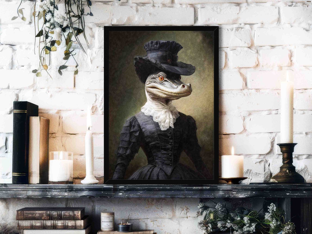 Alligator Lady Wall Art Print // Vintage Painting Style Portrait of ...