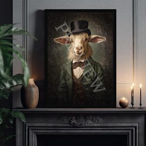 Goat Wall Art Print // Vintage Painting Style Portrait of Billy Goat in ...