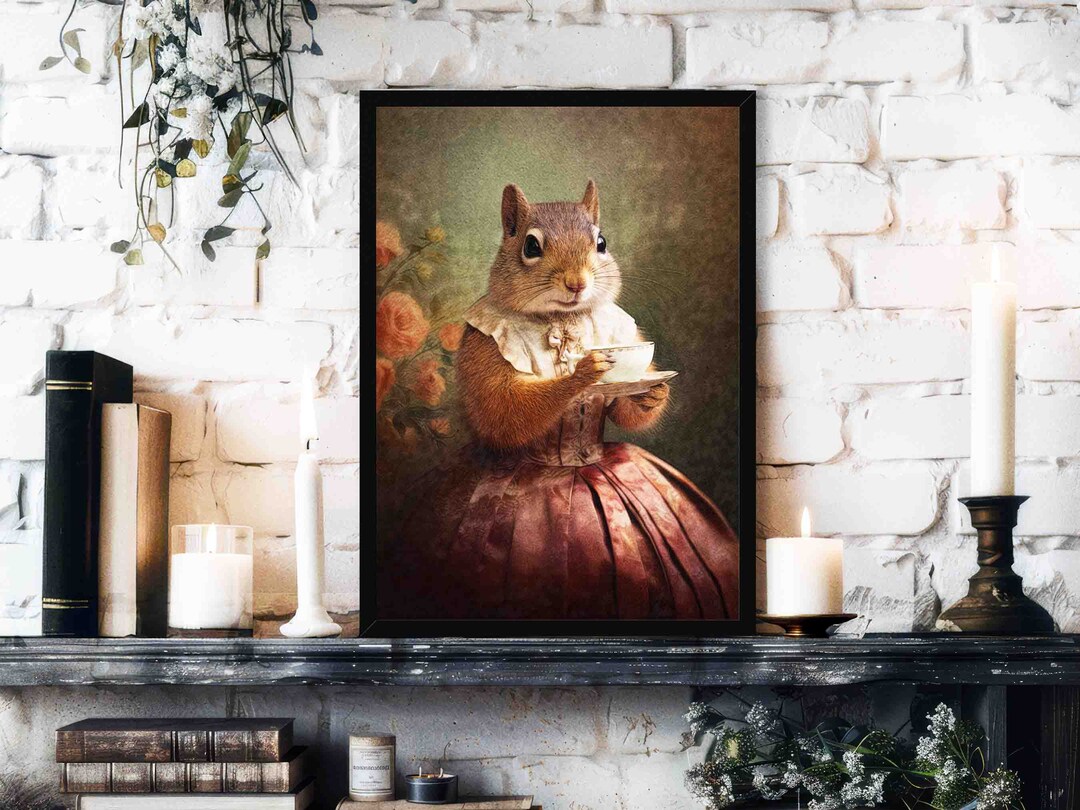 Lady Squirrel Wall Art Print // Vintage Painting Style Portrait of ...